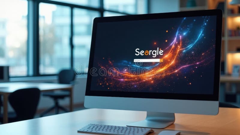 A Sleek Desktop Screen Showcases an Abstract Search Engine Interface in ...