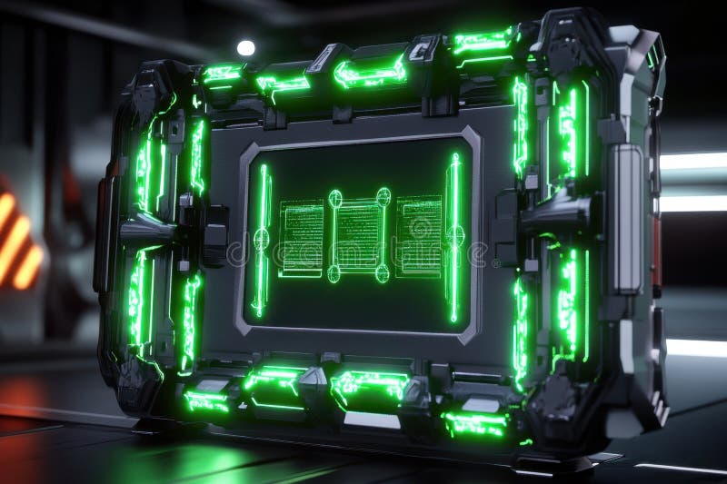 Futuristic Technology Display with Glowing Green Lights in a Sci-fi ...