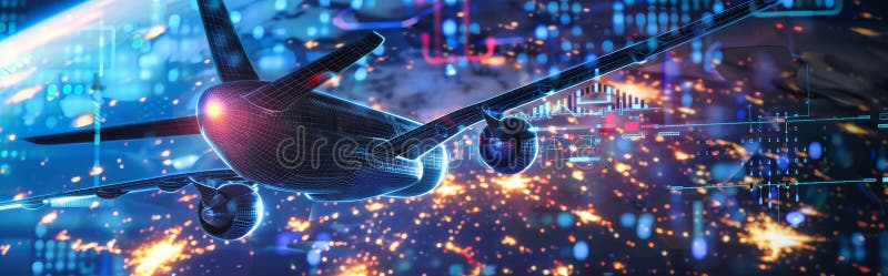A Digital Airplane Flying through a Futuristic Sky Filled with Data and ...