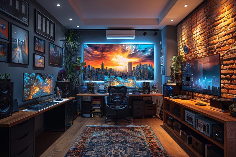 Sleek Digital Art Studio with Advanced Equipment and Clean Design Stock ...