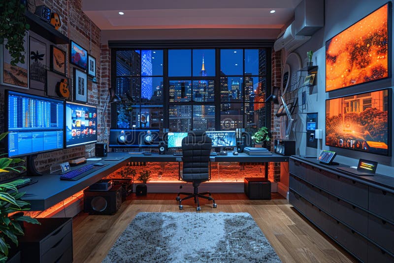 Sleek Digital Art Studio with Advanced Equipment and Clean Design Stock ...