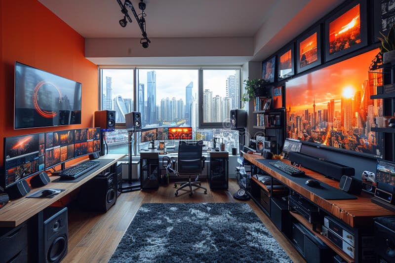 Sleek Digital Art Studio with Advanced Equipment and Clean Design Stock ...