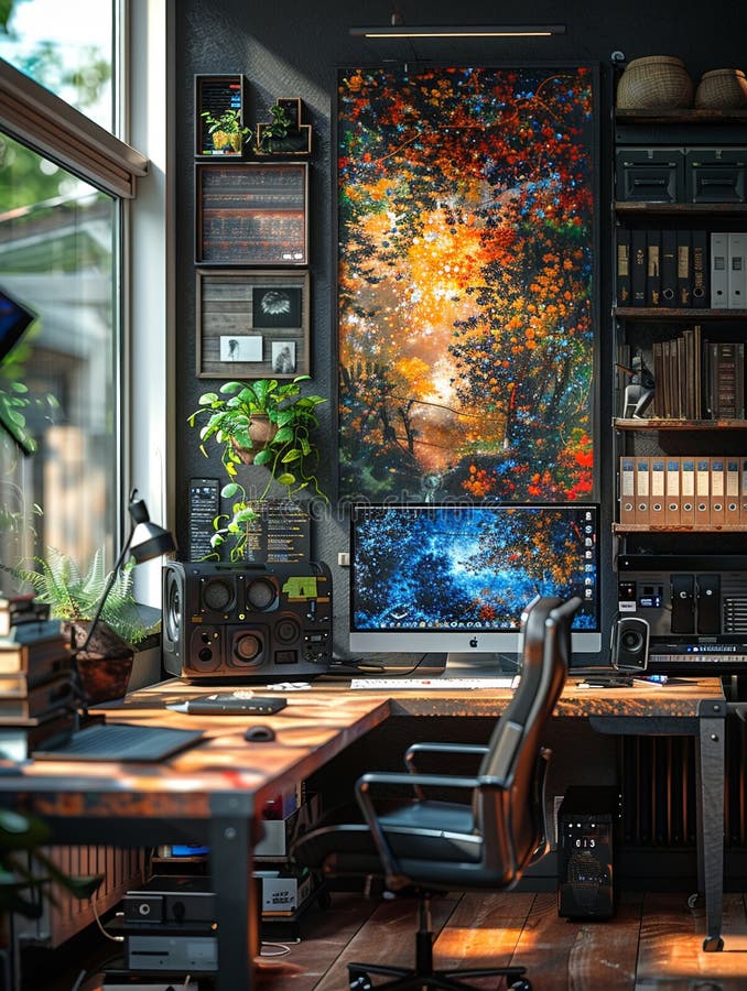 Sleek Digital Art Studio with Advanced Equipment and Clean Design Stock ...