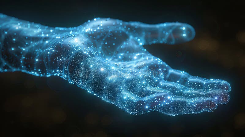 Sleek Digital Hand in Light Blue and White Against Black Backdrop ...