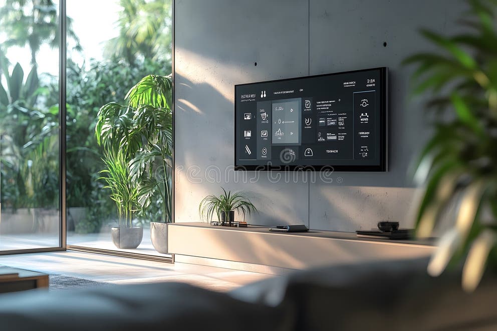 A Sleek Digital Interface Displaying Smart Home Controls in a Modern Setting. Great for AI ...