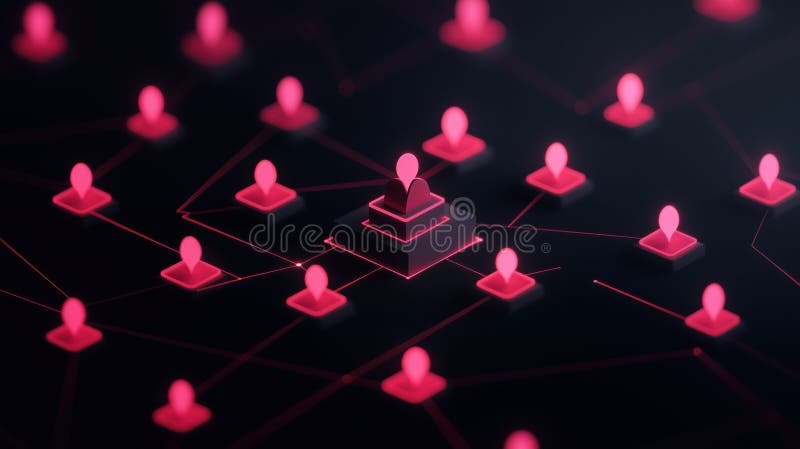 Sleek Digital Organization Chart with Glowing Pink Nodes Connected by ...
