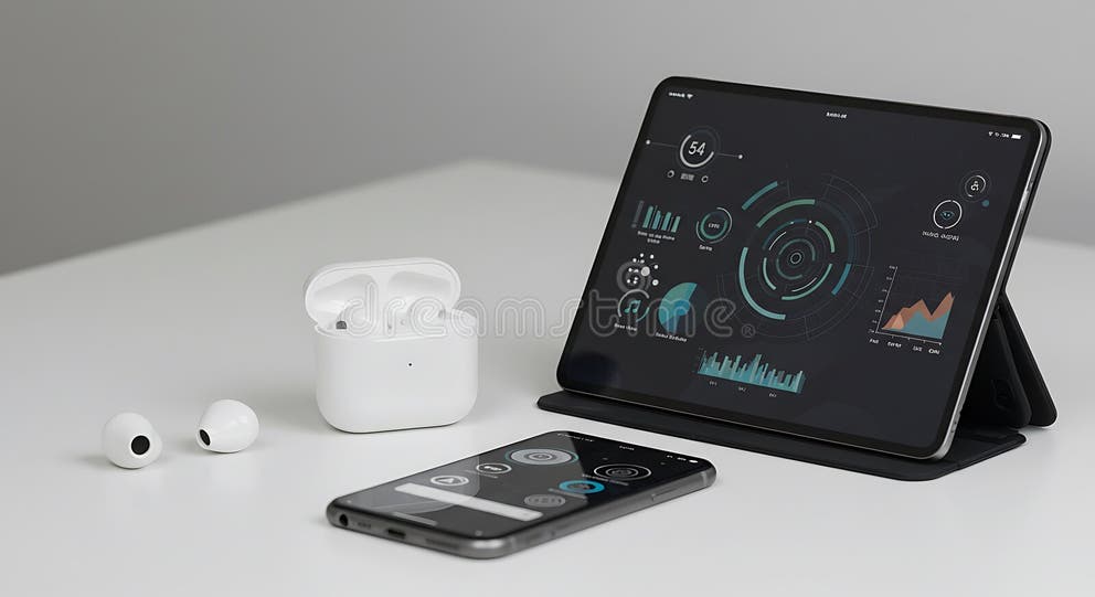 A Sleek Digital Setup Featuring a Tablet, Smartphone, and Wireless ...