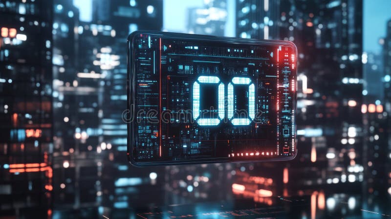 A Sleek Digital Timer Glows Brightly in a Futuristic Cityscape. the ...