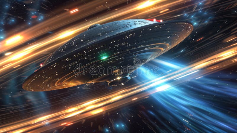 Futuristic Spaceship Traveling at High Speed through Space Stock Image ...