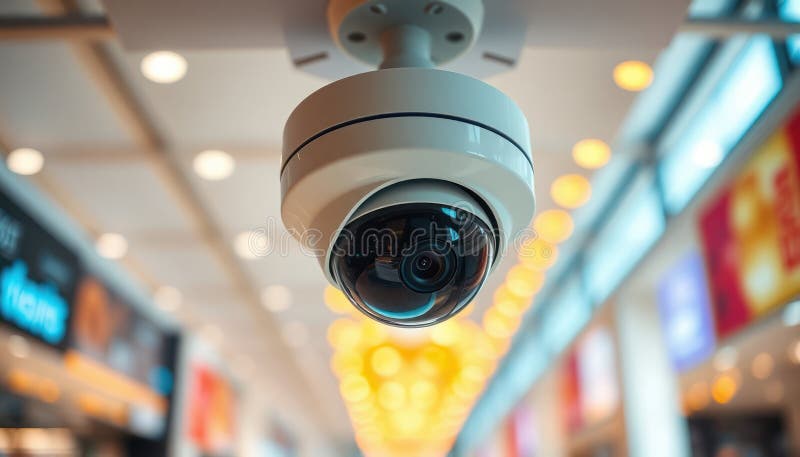 Sleek Dome Security Camera Mounted on Ceiling. Modern Surveillance Tech ...