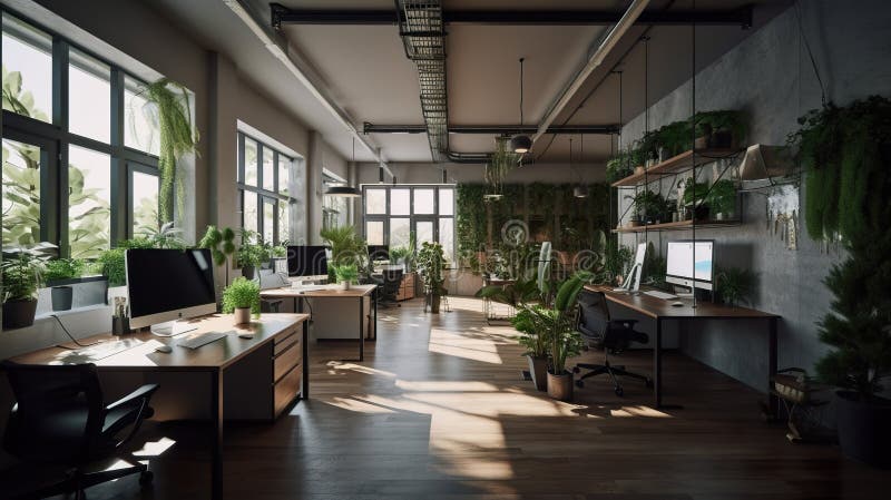 Eco-friendly Office with Natural Lighting and Indoor Plants, AI ...