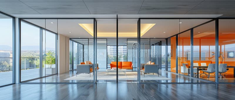 Sleek and Efficient Modern Office Workspace with Glass Partitions ...