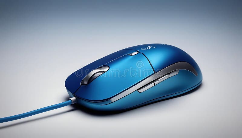 Sleek Electric Blue Wired Computer Mouse with Ergonomic Design Stock ...