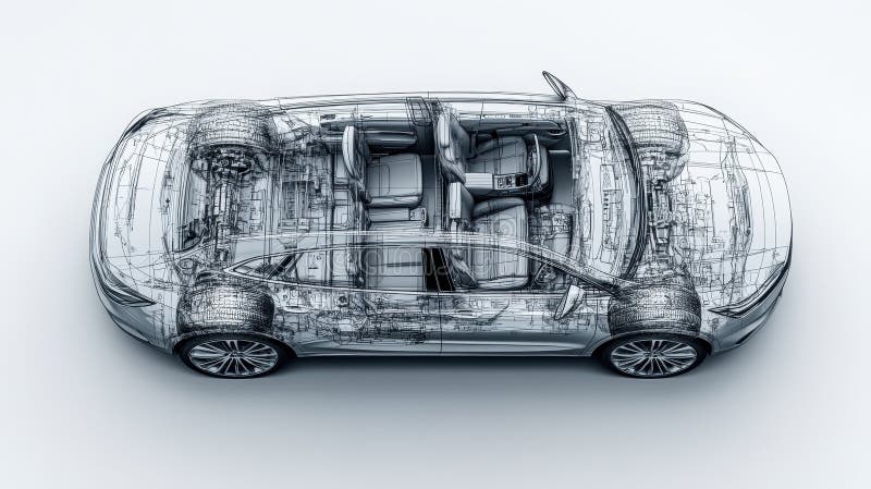 Sleek Electric Car Design Showcasing an Intricate Wireframe Structure ...