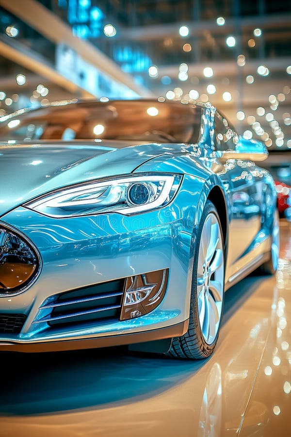 Sleek Electric Car, Modern Garage Setting, Intentional Blur, Bokeh ...