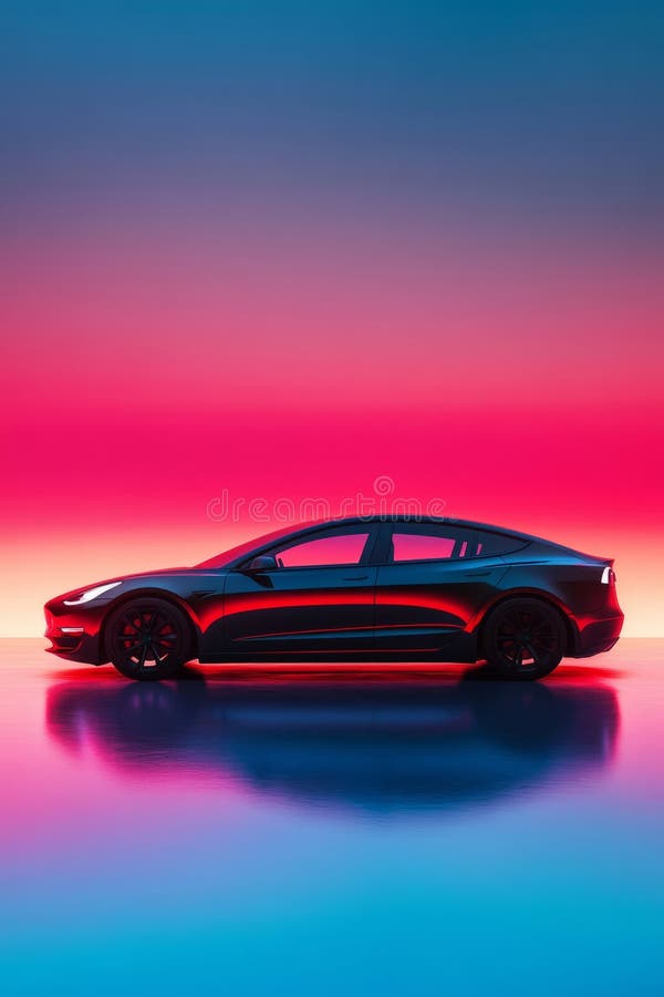 Sleek Electric Car Silhouette Against Vibrant Gradient Background in ...
