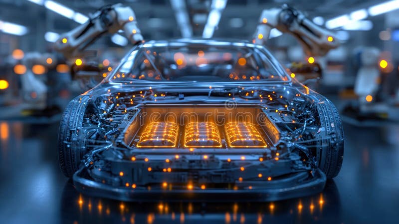 Sleek Electric Vehicle Showcasing Its Illuminated Battery Compartment ...