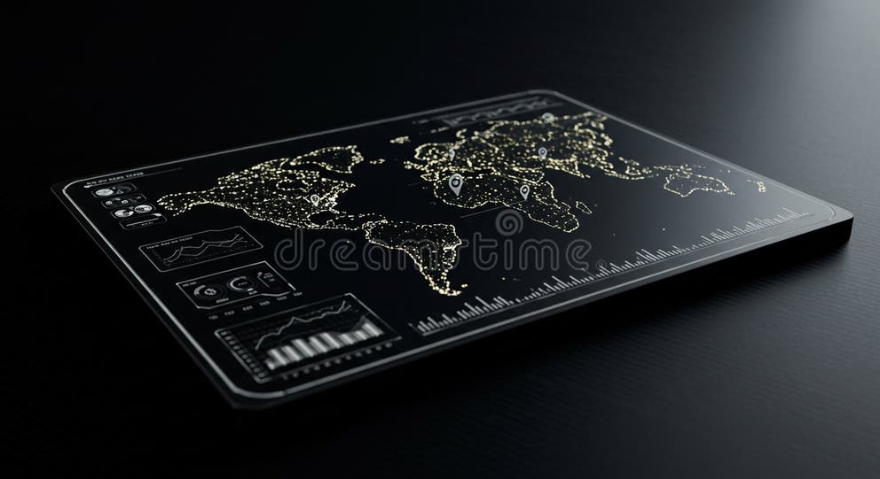 Sleek Electronic Interface Displaying a Digital World Map with ...