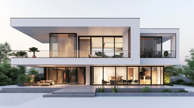 Sleek, Elegant Modern House in 3D Rendering Against Clean White ...