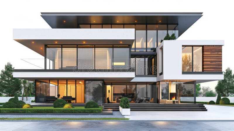 Sleek, Elegant Modern House in 3D Rendering Against White Background ...