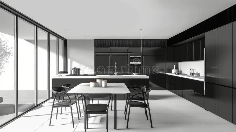Sleek and Elegant Modern Kitchen Poster Stock Illustration ...