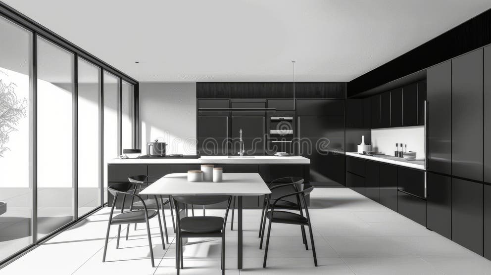 Sleek and Elegant Modern Kitchen Poster Stock Illustration ...