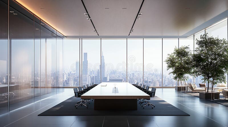 Sleek Elegant Office Design Open City View Panoramic Windows Conference ...
