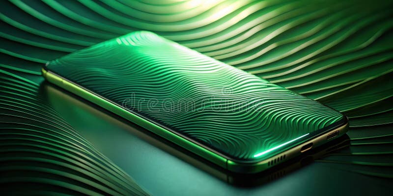 Sleek Emerald Smartphone with Wave Pattern Design on Abstract ...