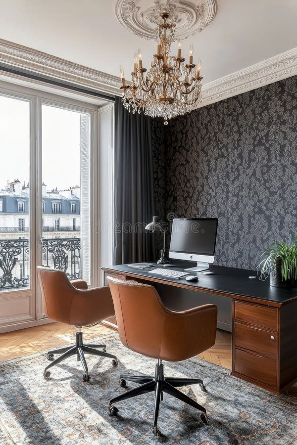 Sleek Executive Office Style with Dark Decor Stock Image - Image of ...