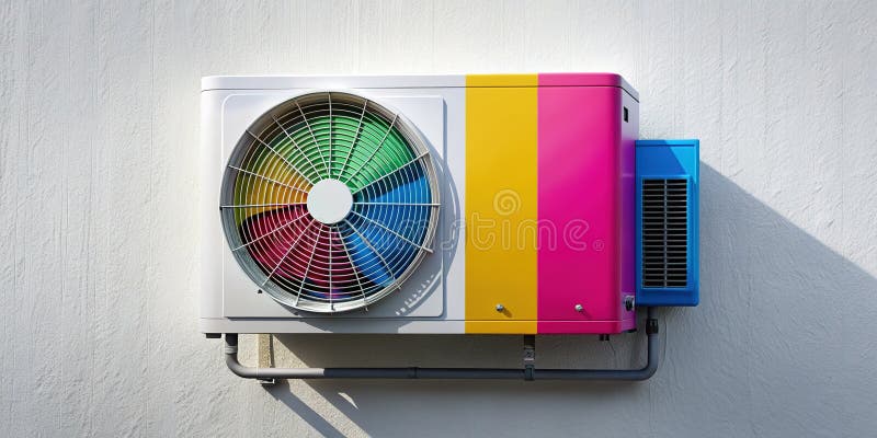 Stylish Outdoor Air Conditioner Unit on a Pristine White Wall Enhancing ...