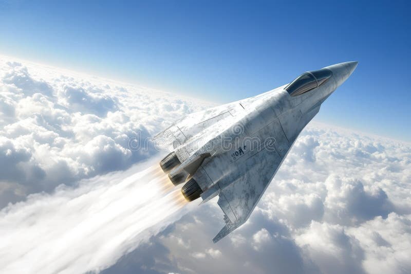 Modern Fighter Jet Soaring Clouds High Altitude Clear Day Stock Photos ...