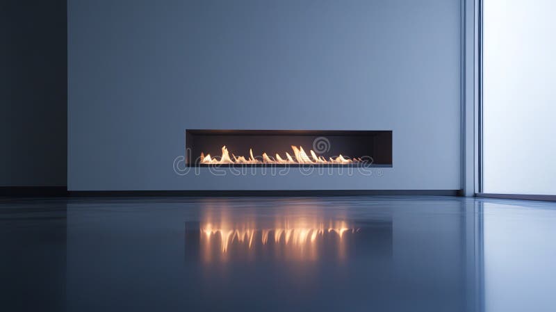 A Sleek Fireplace with a Single Horizontal Flame, Recessed into a Stock ...