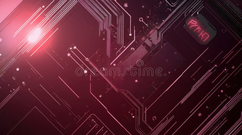 A Sleek Flat Cybernetic Backdrop in Silver and Red with Intricate ...