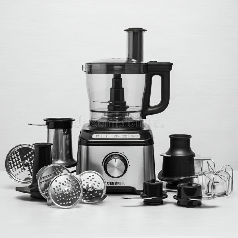 A Sleek Food Processor with Multiple Detachable Components Surrounds it ...