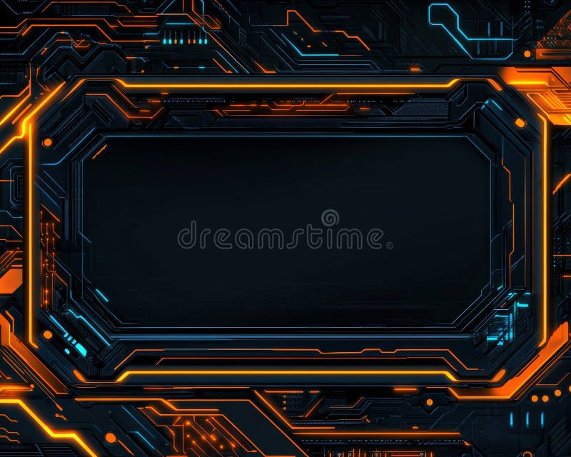A Sleek Framing Element Surrounds a Futuristic Black and Orange Circuit ...
