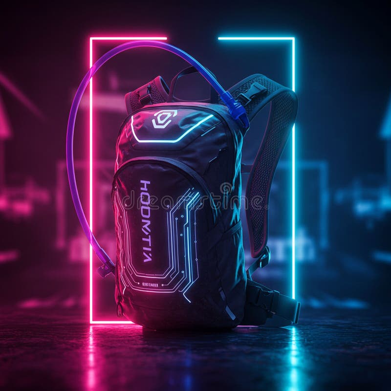 A Sleek, Futuristic Backpack Design Featuring Glowing, Neon-blue and ...