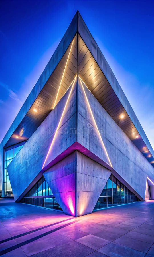Sleek Futuristic Building with Illuminated Neon Accents and Sharp ...