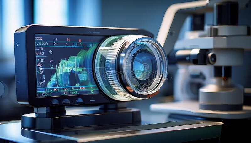 High-Tech Camera Lens with Data Display: Futuristic Tech Design Stock ...