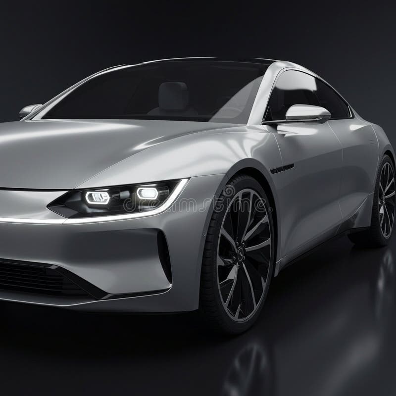 Sleek, Futuristic Car with a Metallic Silver Finish and Aerodynamic ...