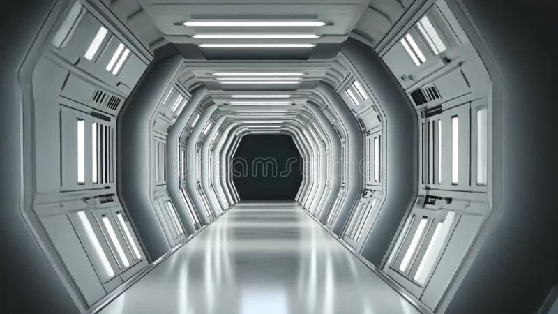 Futuristic Interior Corridor with Hexagonal Design and Ambient Lighting ...