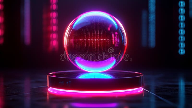 Futuristic Digital Sphere Binary Code Glowing Neon Colors Stock Photos ...