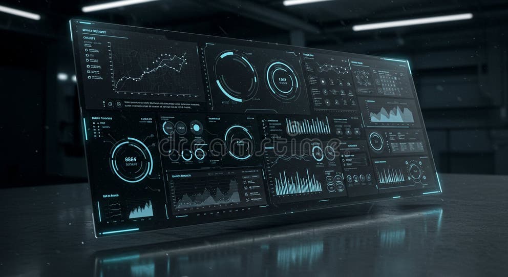 A Sleek, Futuristic Digital Display Features Multiple Data ...