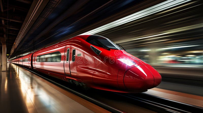Sleek and Futuristic High Speed Train Rushing Along the Tracks with ...