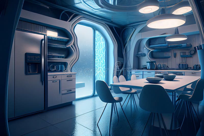 A Sleek and Futuristic Illustration of a Kitchen Interior, Featuring ...