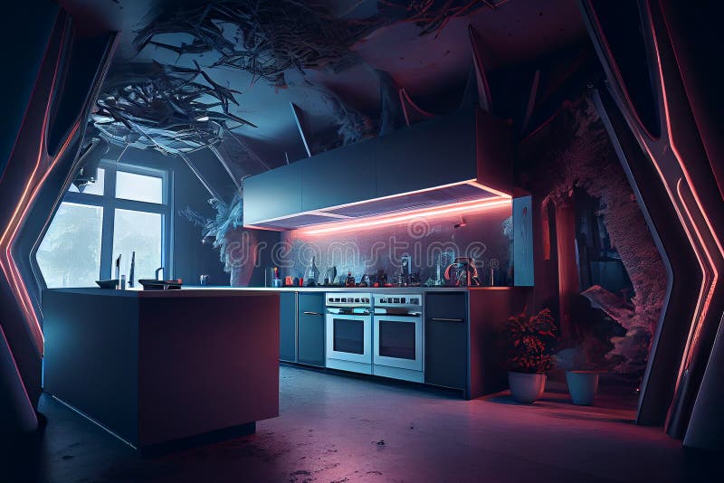 A Sleek and Futuristic Illustration of a Kitchen Interior, Featuring ...