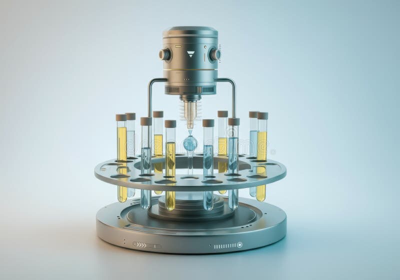Modern Laboratory Equipment with Test Tubes and a Liquid Dispenser ...