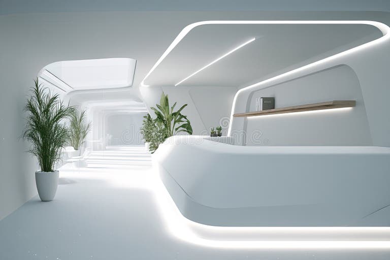 Futuristic White Reception Area Stock Illustration - Illustration of ...