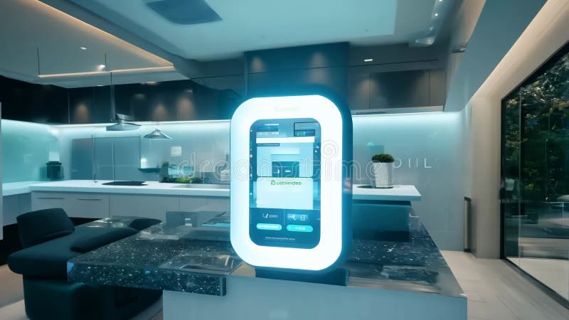 A Sleek, Futuristic Smart Home Kitchen with an Advanced Digital ...