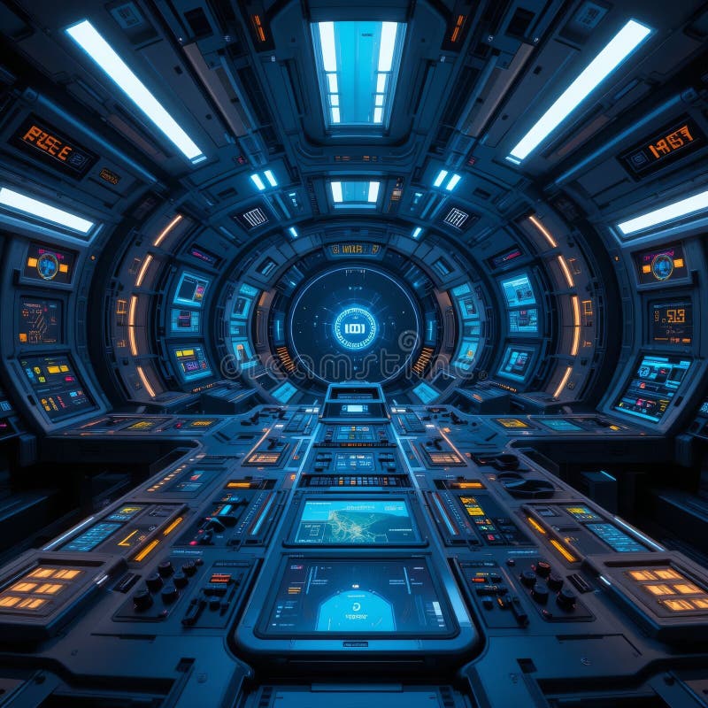 A Sleek, Futuristic Space Station Control Panel Stock Illustration ...