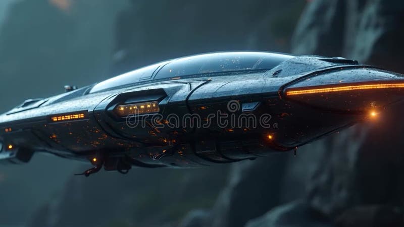 Sleek Futuristic Spaceship Gliding through Misty Environs, Advanced ...
